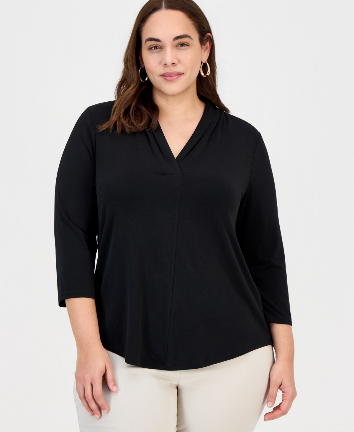 Click here for Jm Collection Plus Size Solid V-Neck 3/4-Sleeve To... prices