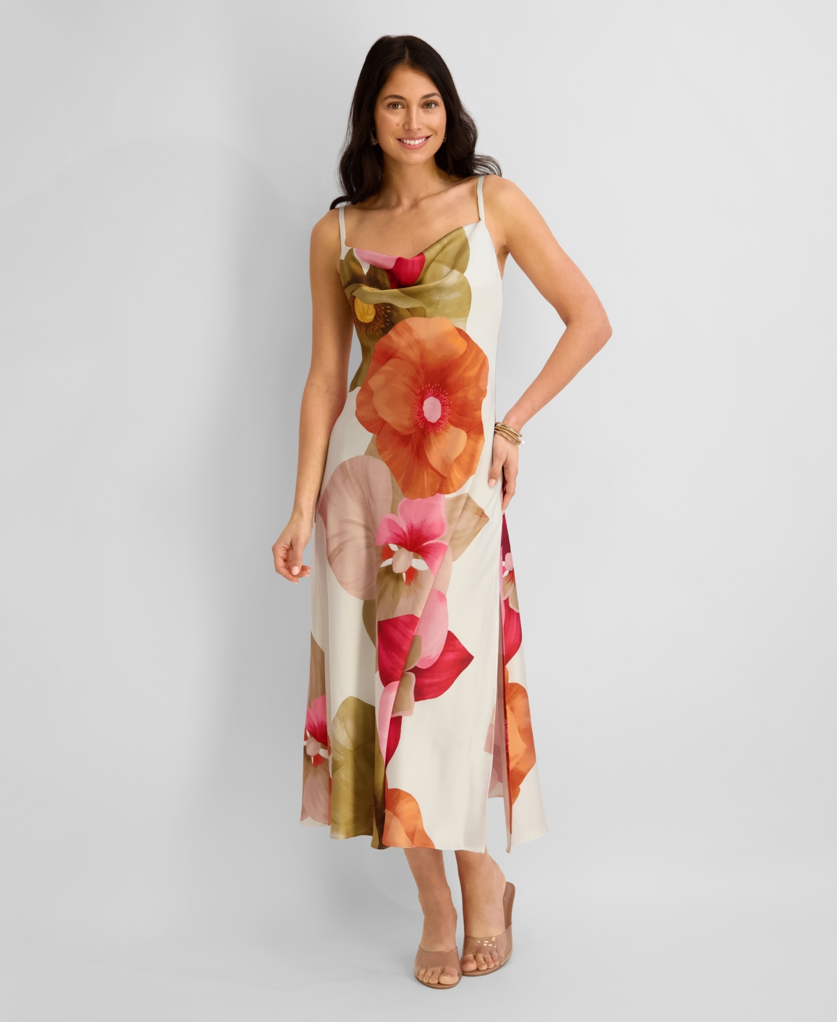 Click here for Siena Womens Cowl Neck Printed Dress - White Multi prices