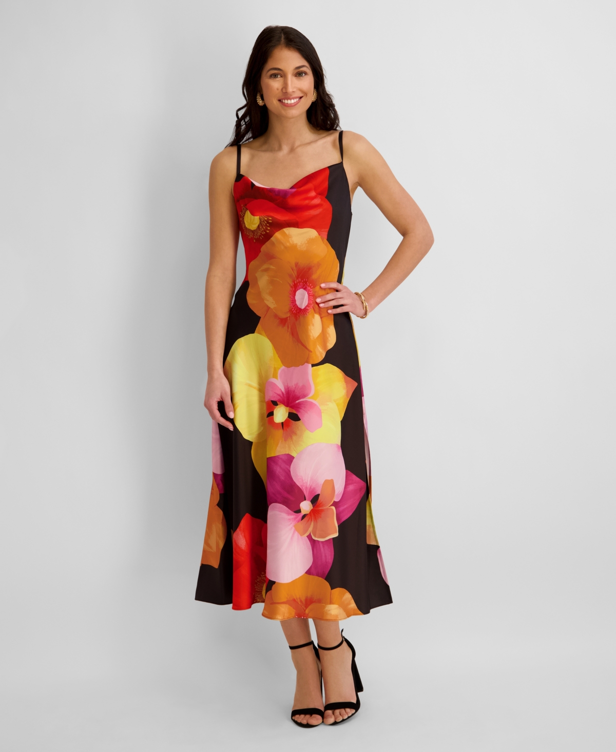 Click here for Siena Womens Cowl Neck Printed Dress - Black Multi prices