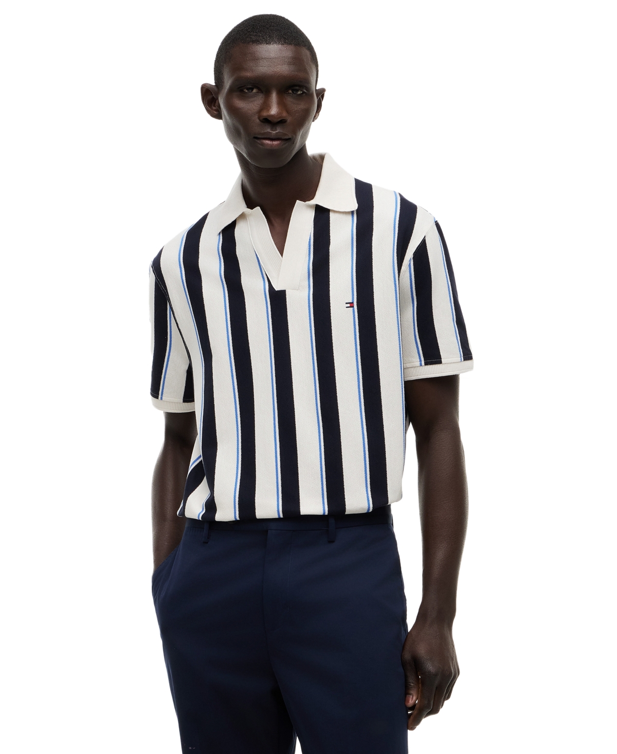 Click here for Tommy Hilfiger Mens Crepe V-Neck Polo Shirt - Ivor... prices