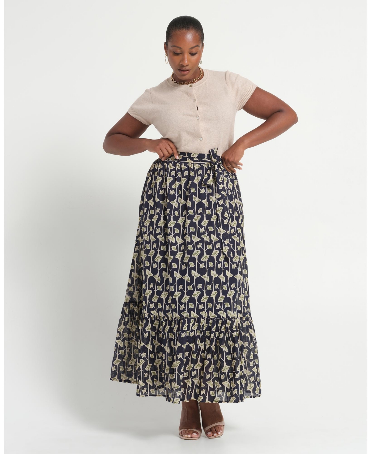 Click here for Estelle Womens Sea Lily Print Tiered A-Line Midi S... prices