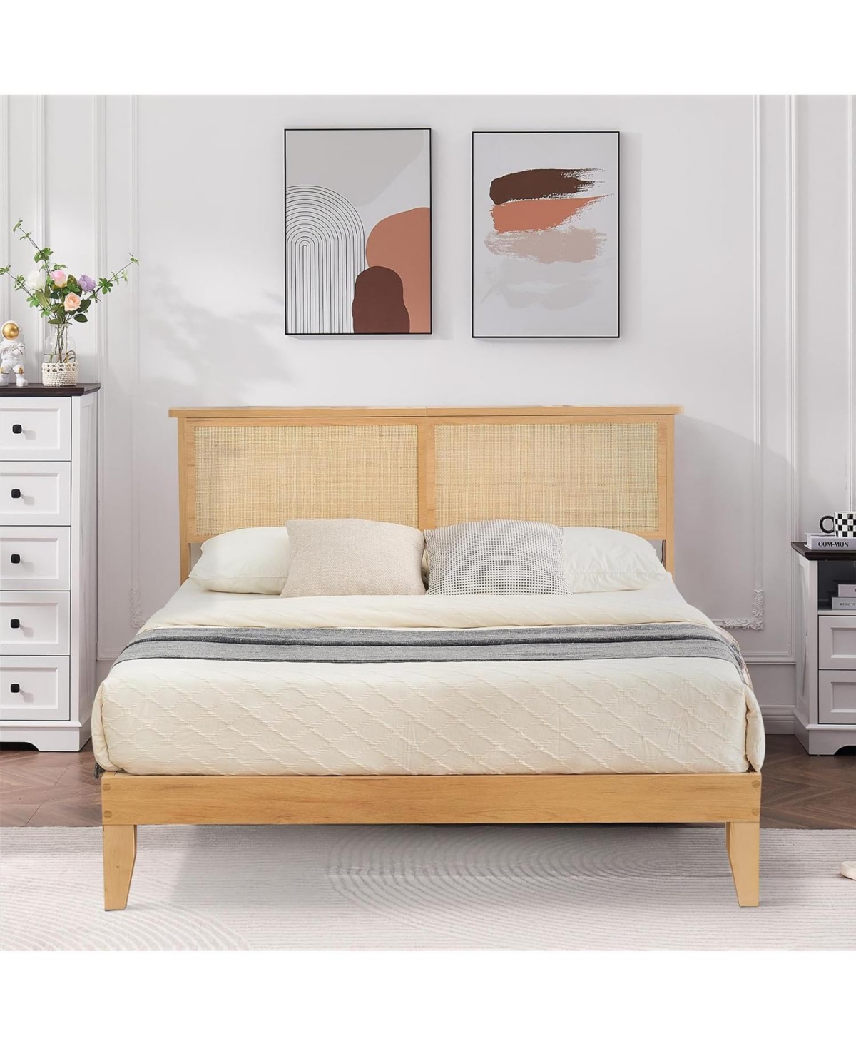 Click here for gaomon Rattan Bed Frame Bohemian Headboard Led Lig... prices