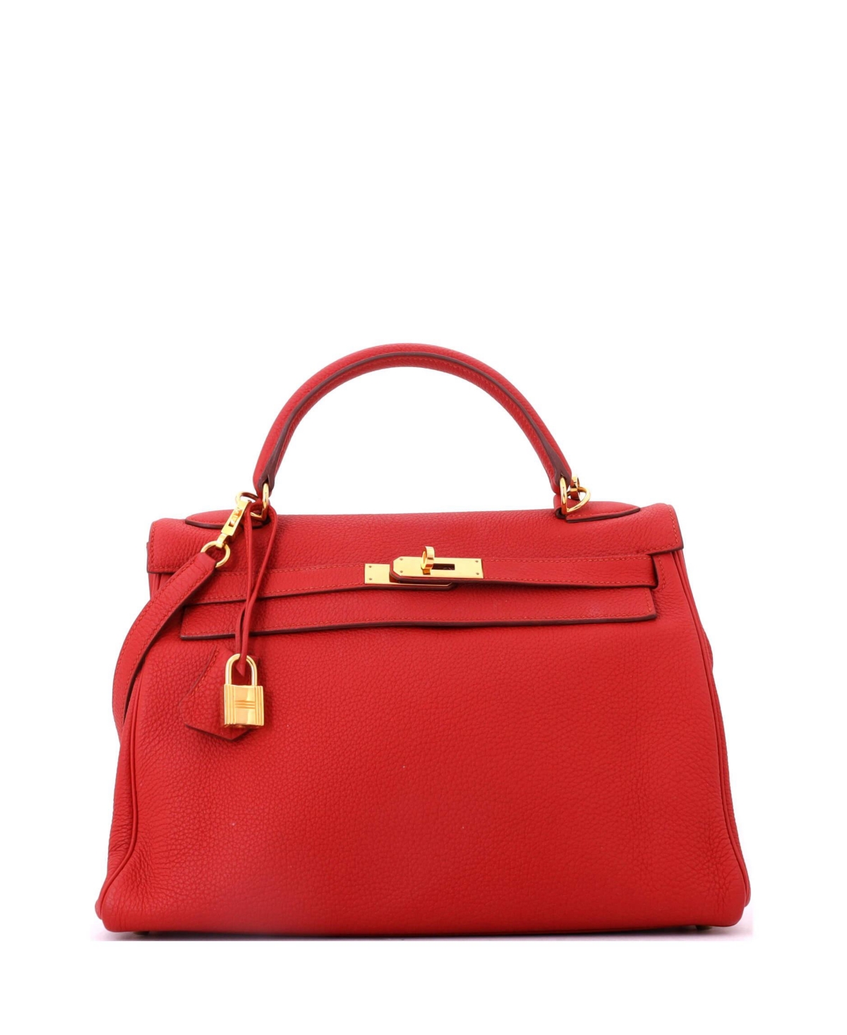 Click here for Pre-Owned HERMES Kelly 32 Handbag Red Togo with Go... prices