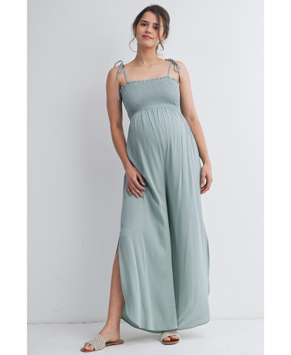 Click here for Hello Miz Maternity Smocked Wide-Leg Jumpsuit with... prices