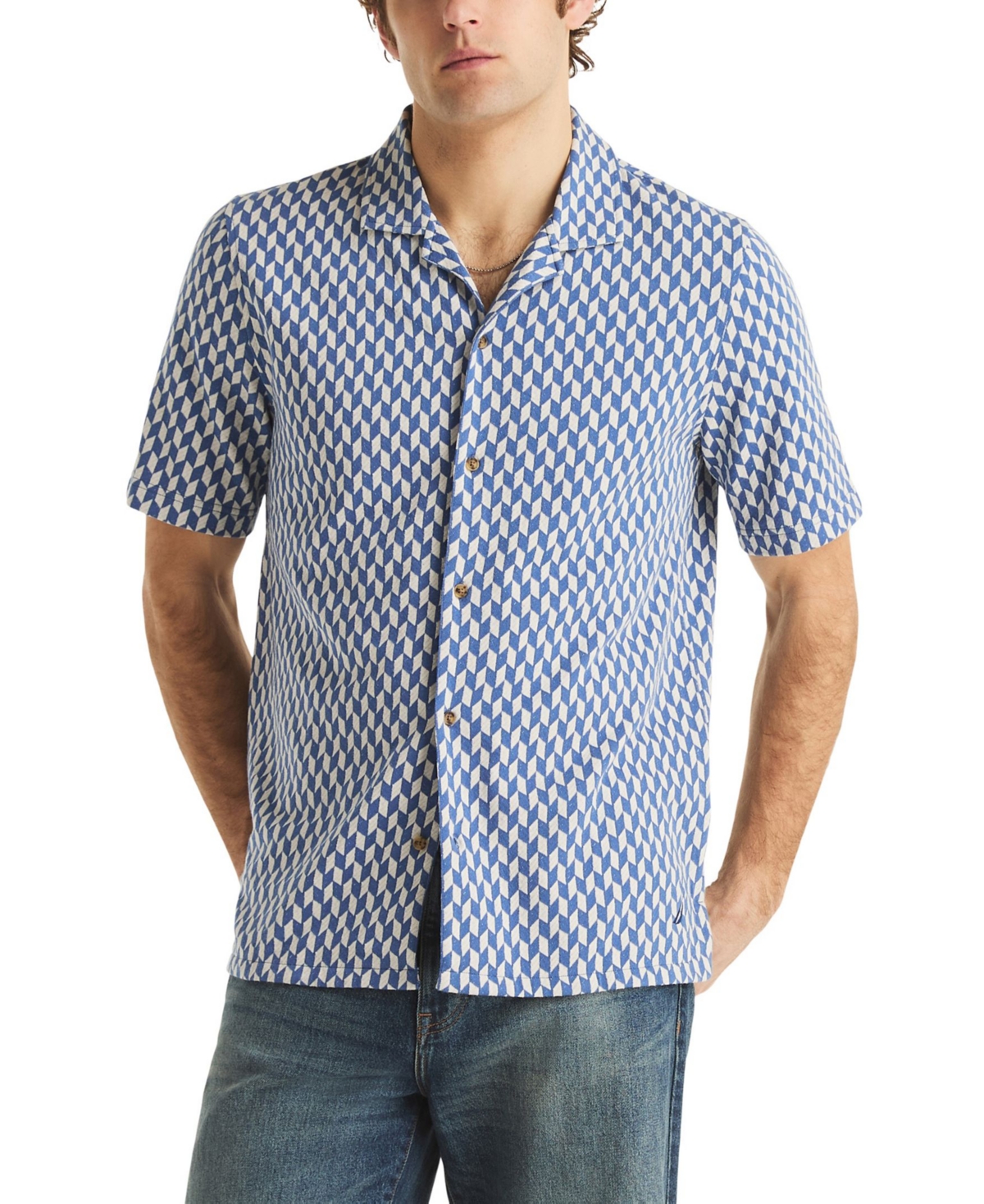 Click here for Nautica Mens Short-Sleeve Jacquard Print Shirt - E... prices