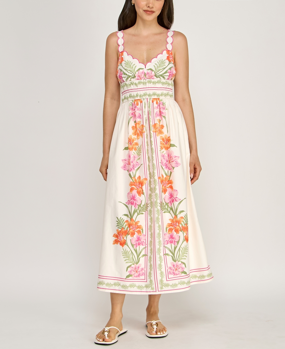 Click here for Row A Juniors Sleeveless Scallop Strap Ruched Wais... prices