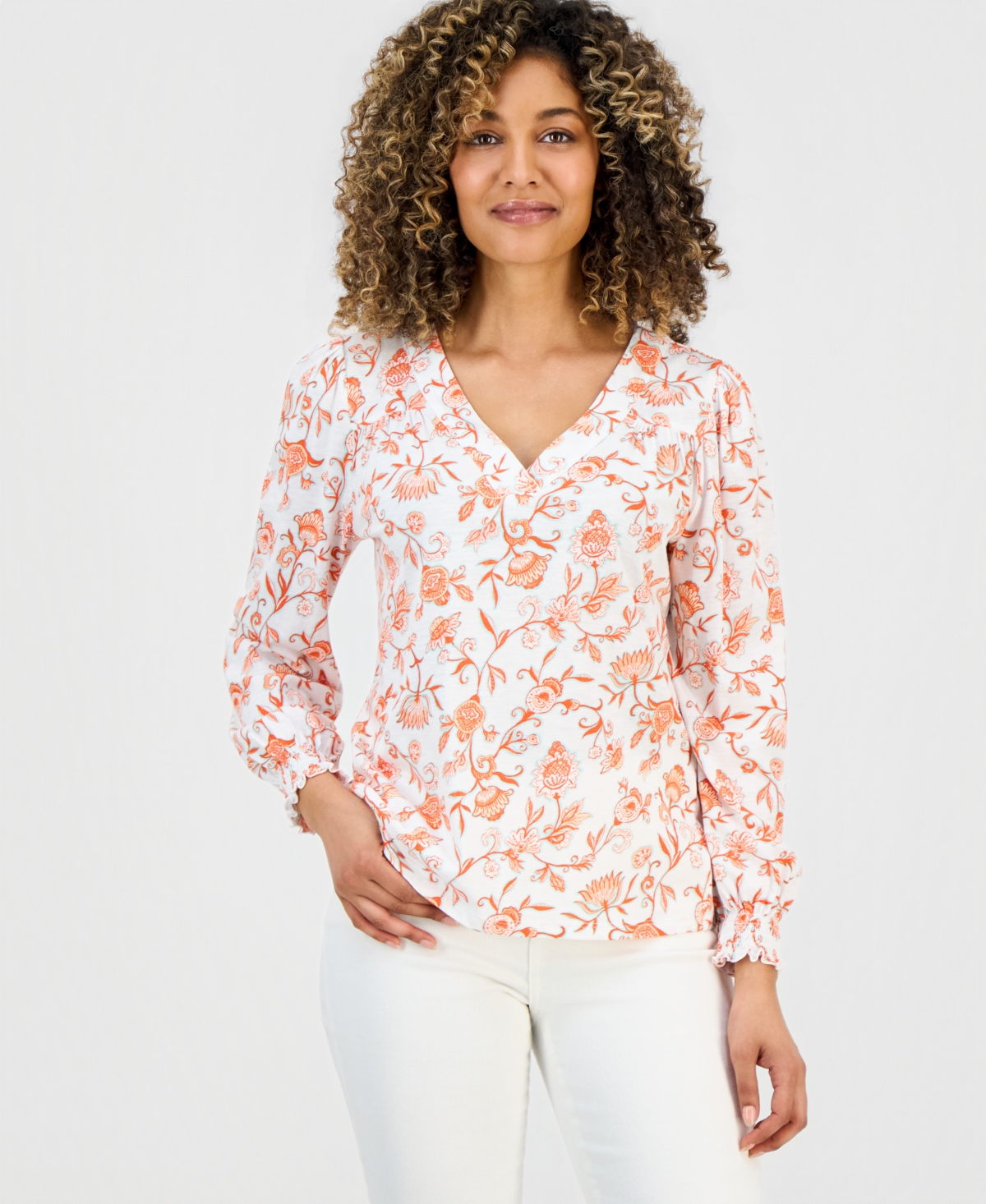 Click here for Style & Co Petite Fresh Paisley V-Neck Long-Sleeve... prices