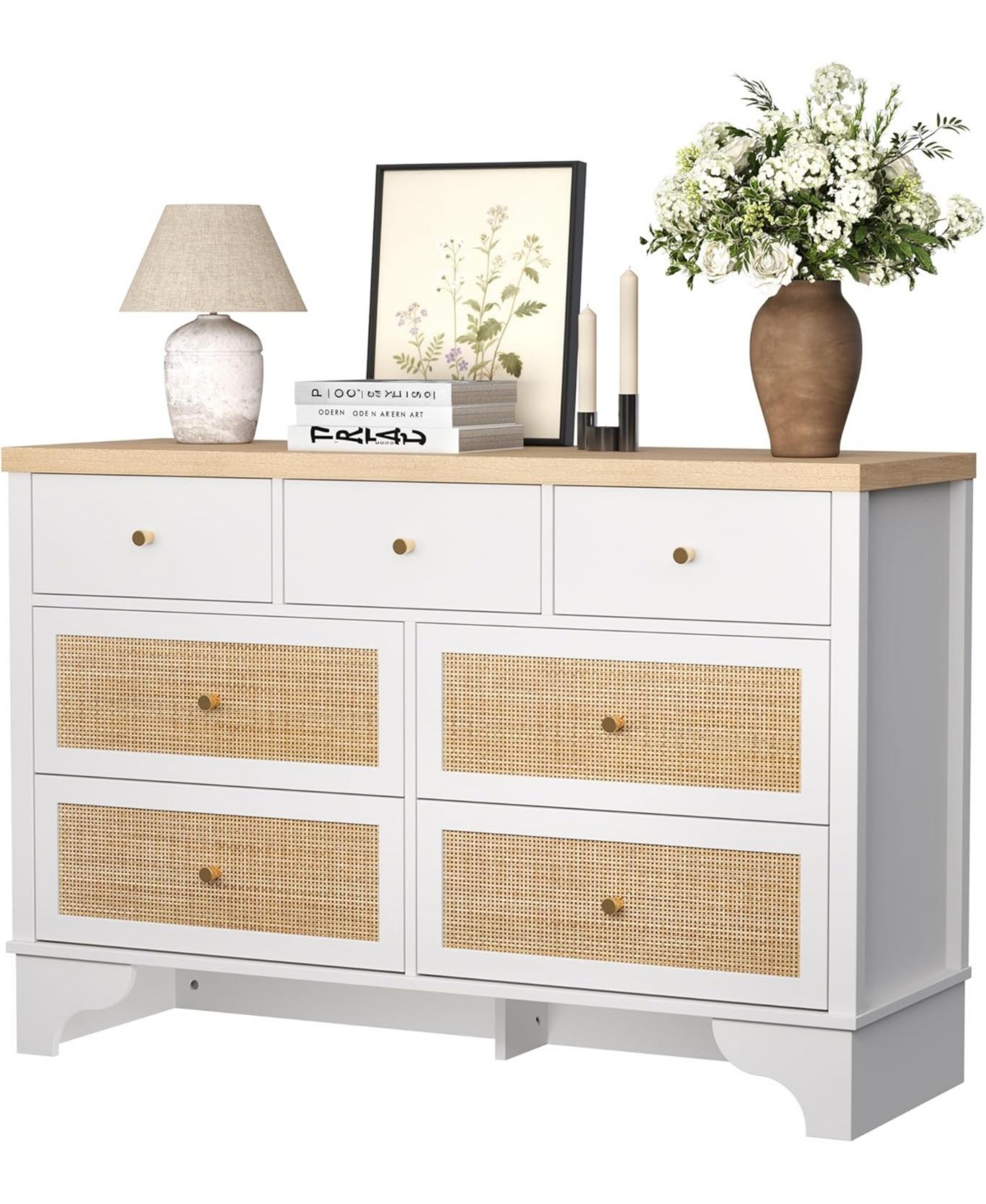 Click here for gaomon 7 Drawer Rattan Front Wood Dresser  47.3&#x... prices