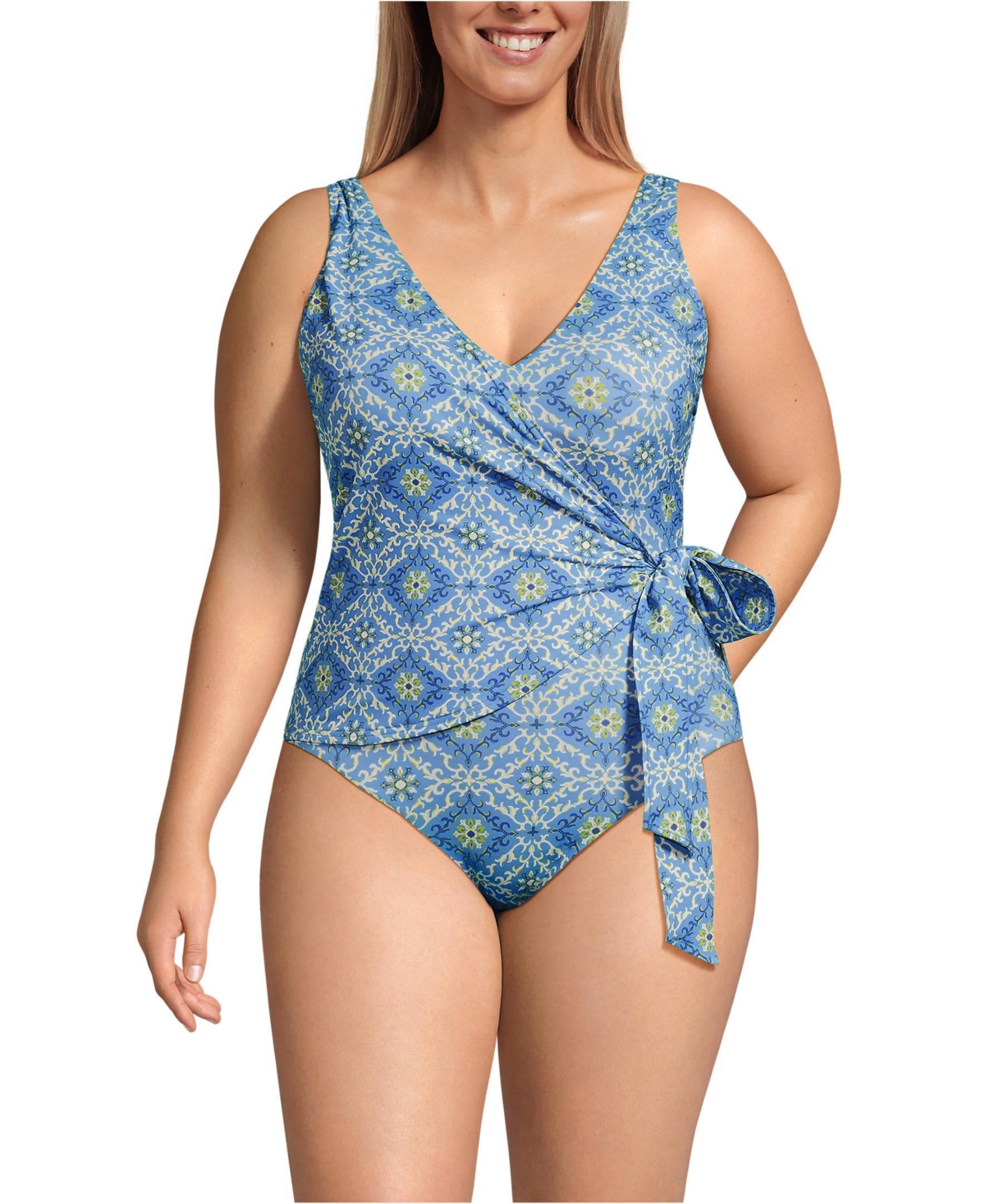 Click here for Lands End Plus Size Side Tie Wrap One Piece Swimsu... prices