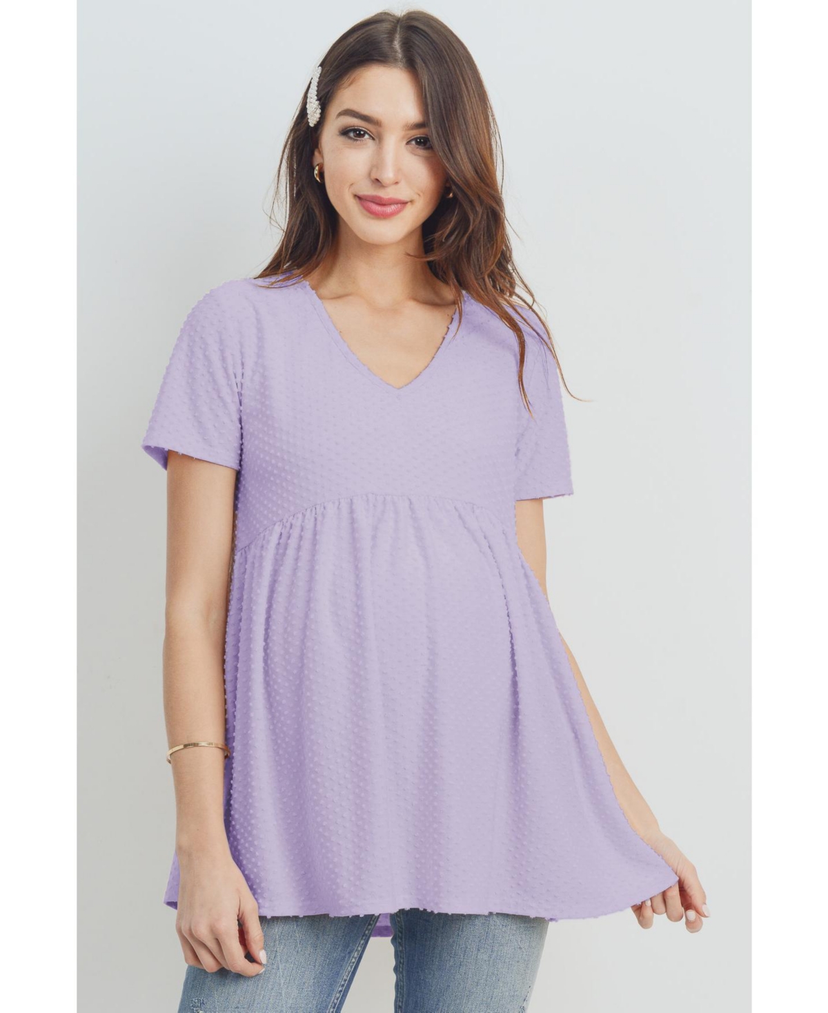 Click here for Hello Miz Maternity Swiss Dot V-Neck Empire Waist... prices