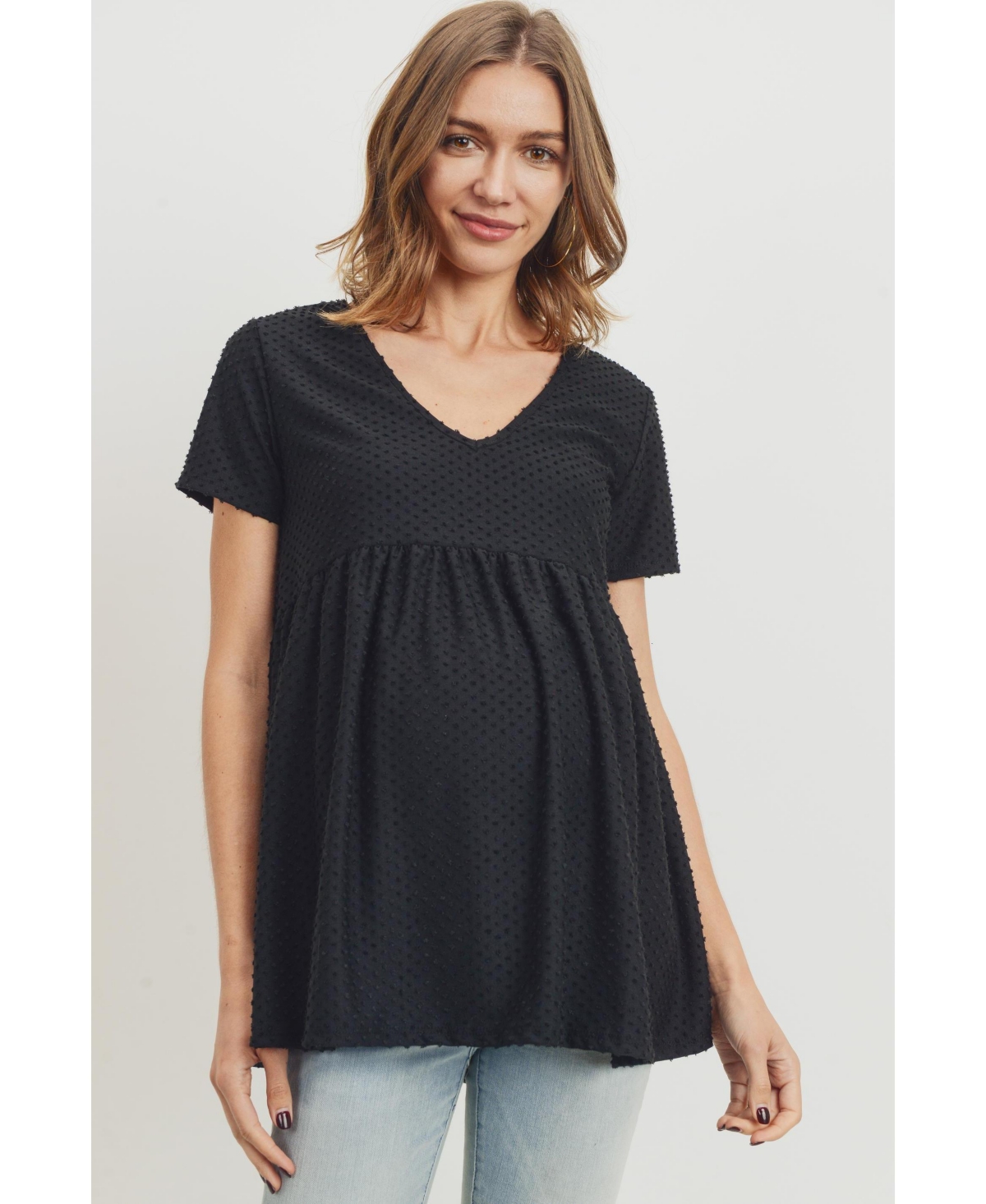Click here for Hello Miz Maternity Swiss Dot V-Neck Empire Waist... prices