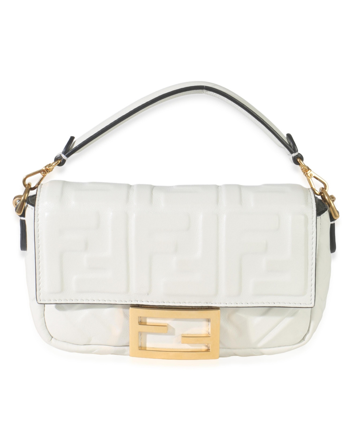 Click here for Pre-Owned Fendi White Nappa Ff 1974 Embossed Mini... prices