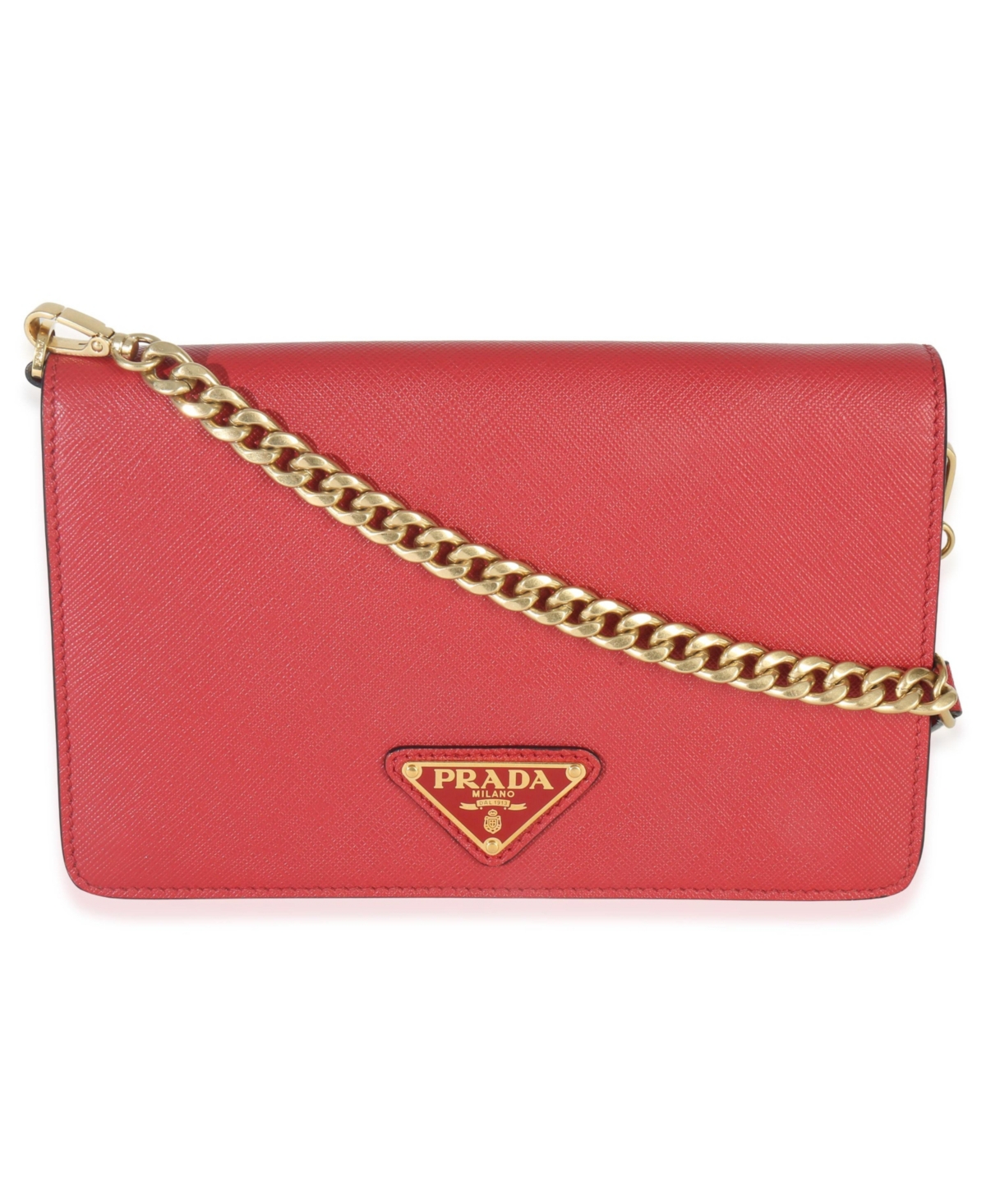 Click here for Pre-Owned Prada Red Saffiano Triangle Logo Mini Cr... prices