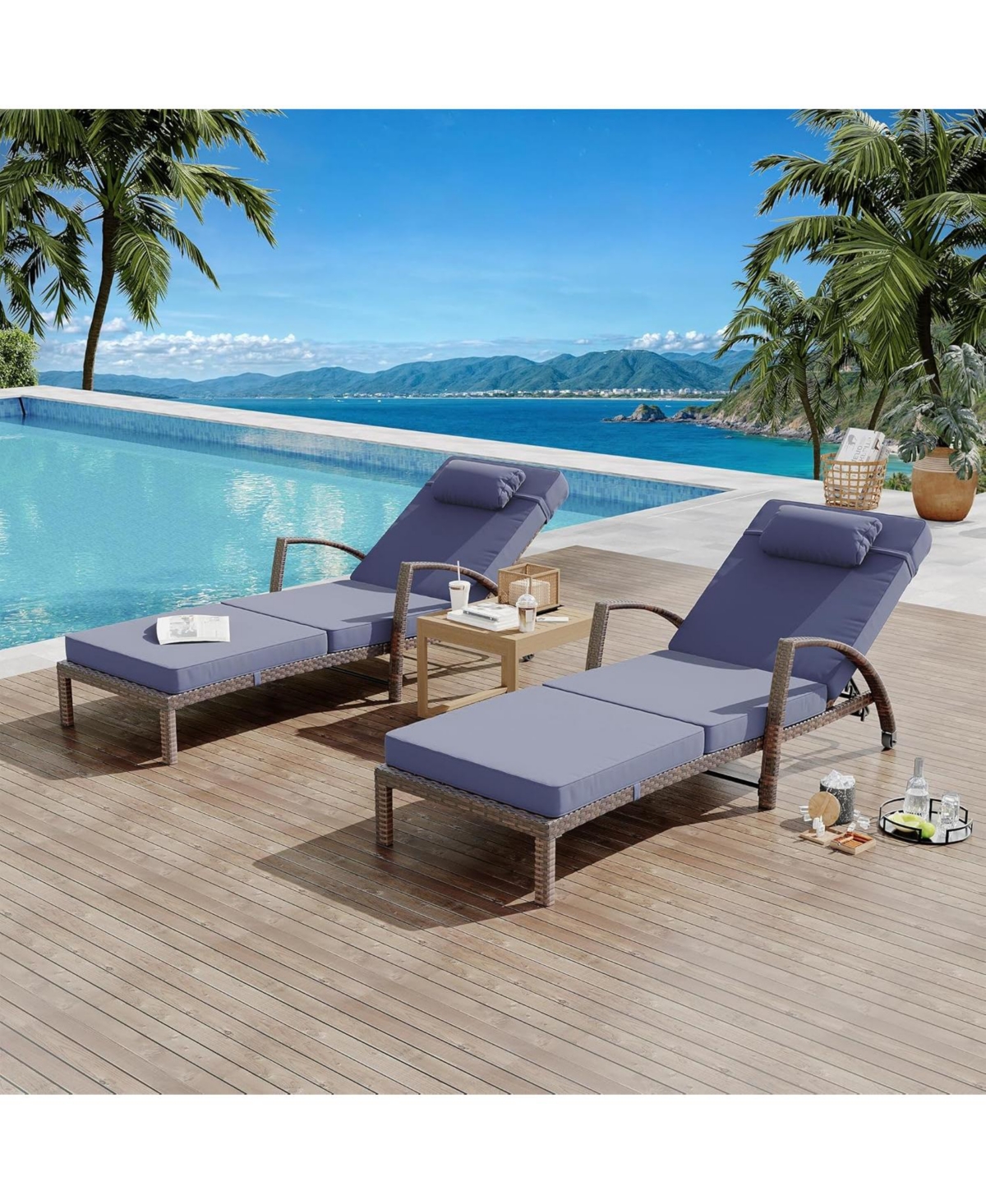 Click here for gaomon Set of 2 Outdoor Rattan Chaise Lounge Chair... prices