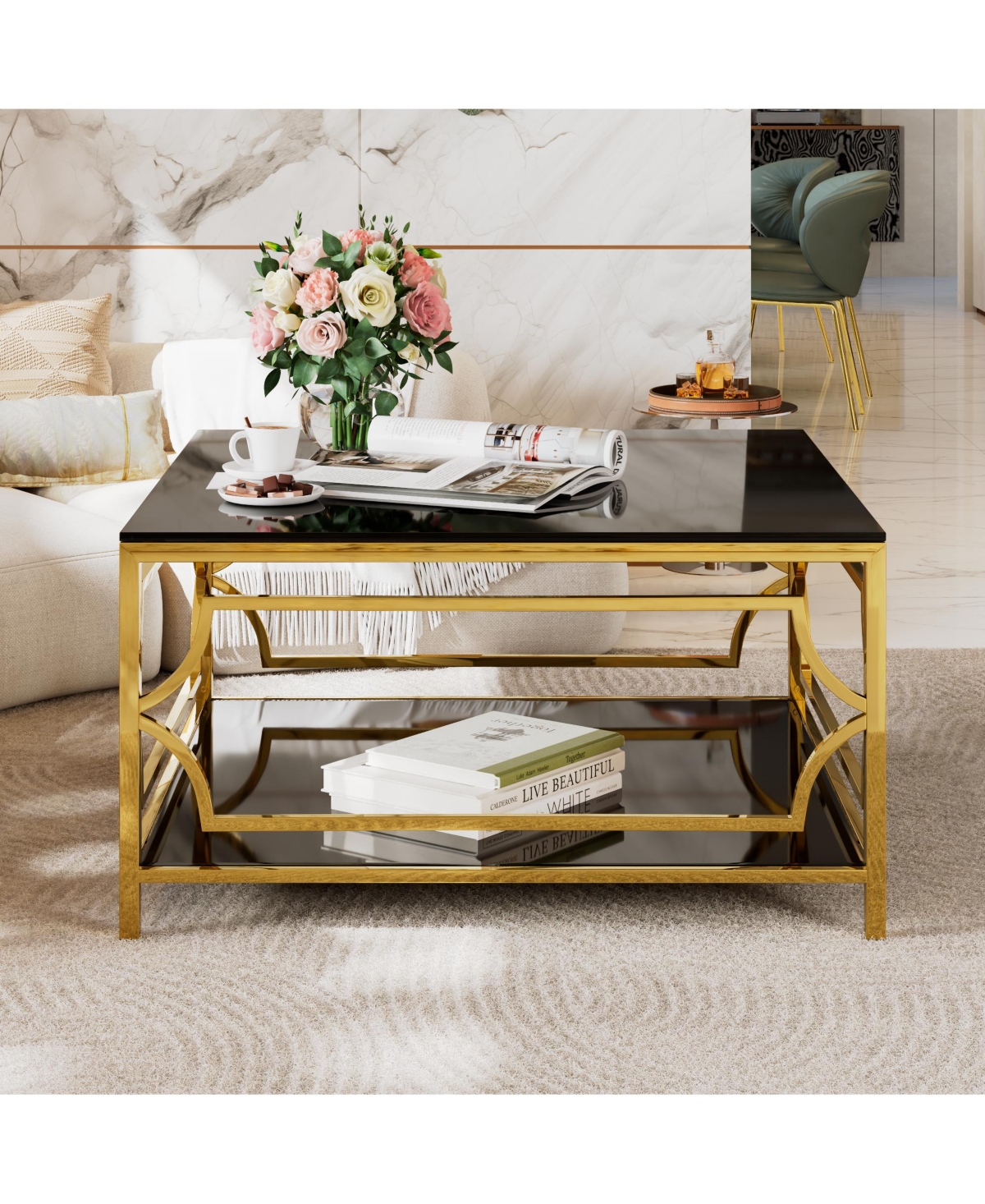 Click here for Rainsken Square Glass Coffee Table  Modern 2-Tier... prices