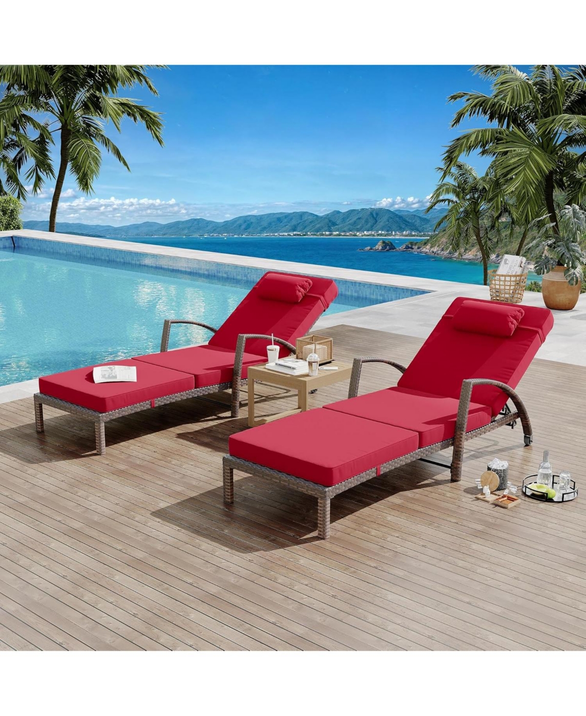 Click here for gaomon Set of 2 Rattan Folding Chaise Loungers  5-... prices
