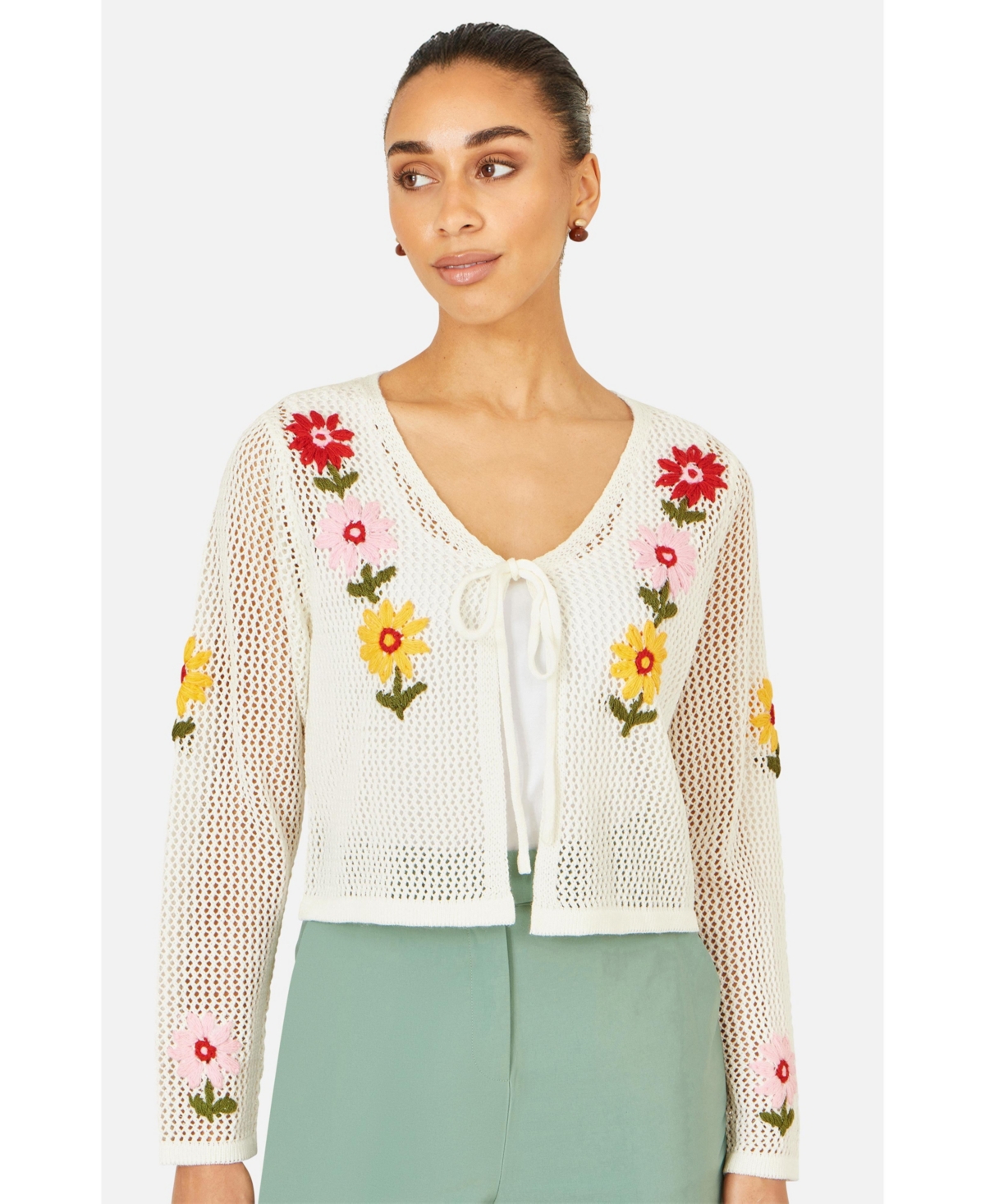 Click here for Yumi Womens Crochet Embroidered Flower Cardigan -... prices