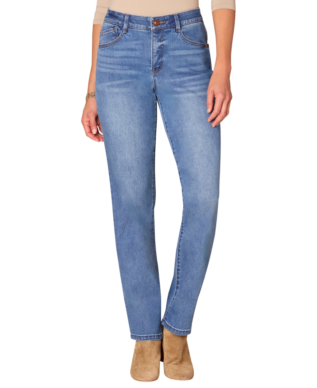 Click here for Democracy Petite High Rise Straight Leg Jeans - Mi... prices