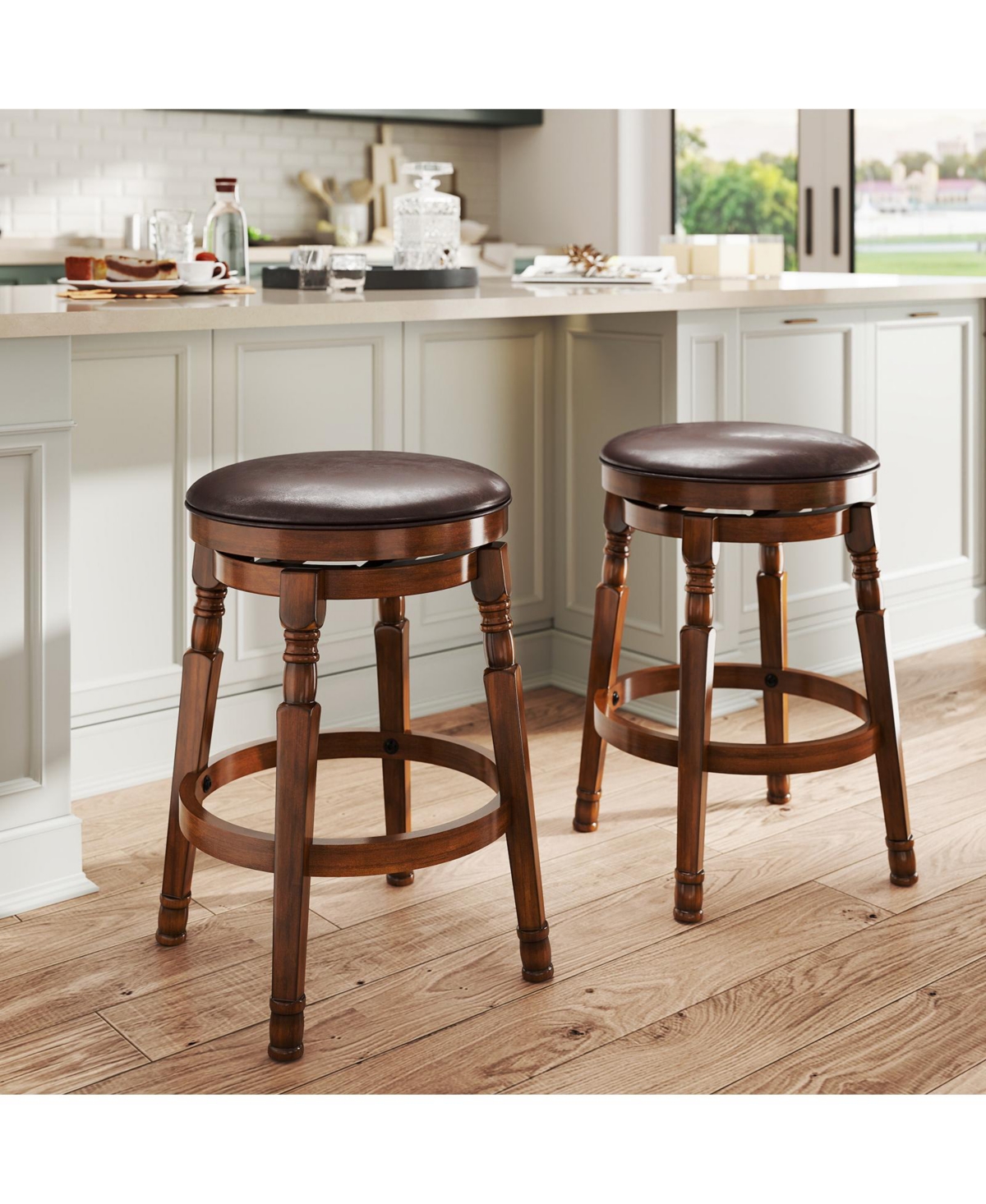 Click here for sumyeg Set of 2 Swivel Leather Padded Bar Stools -... prices