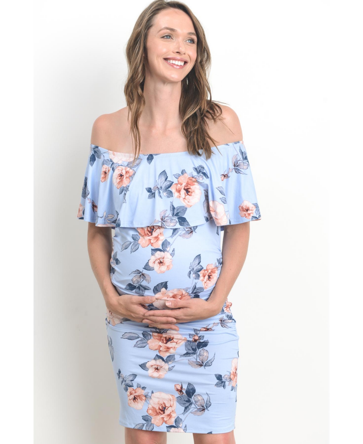 Click here for Hello Miz Womens Maternity Off-the-Shoulder Floral... prices