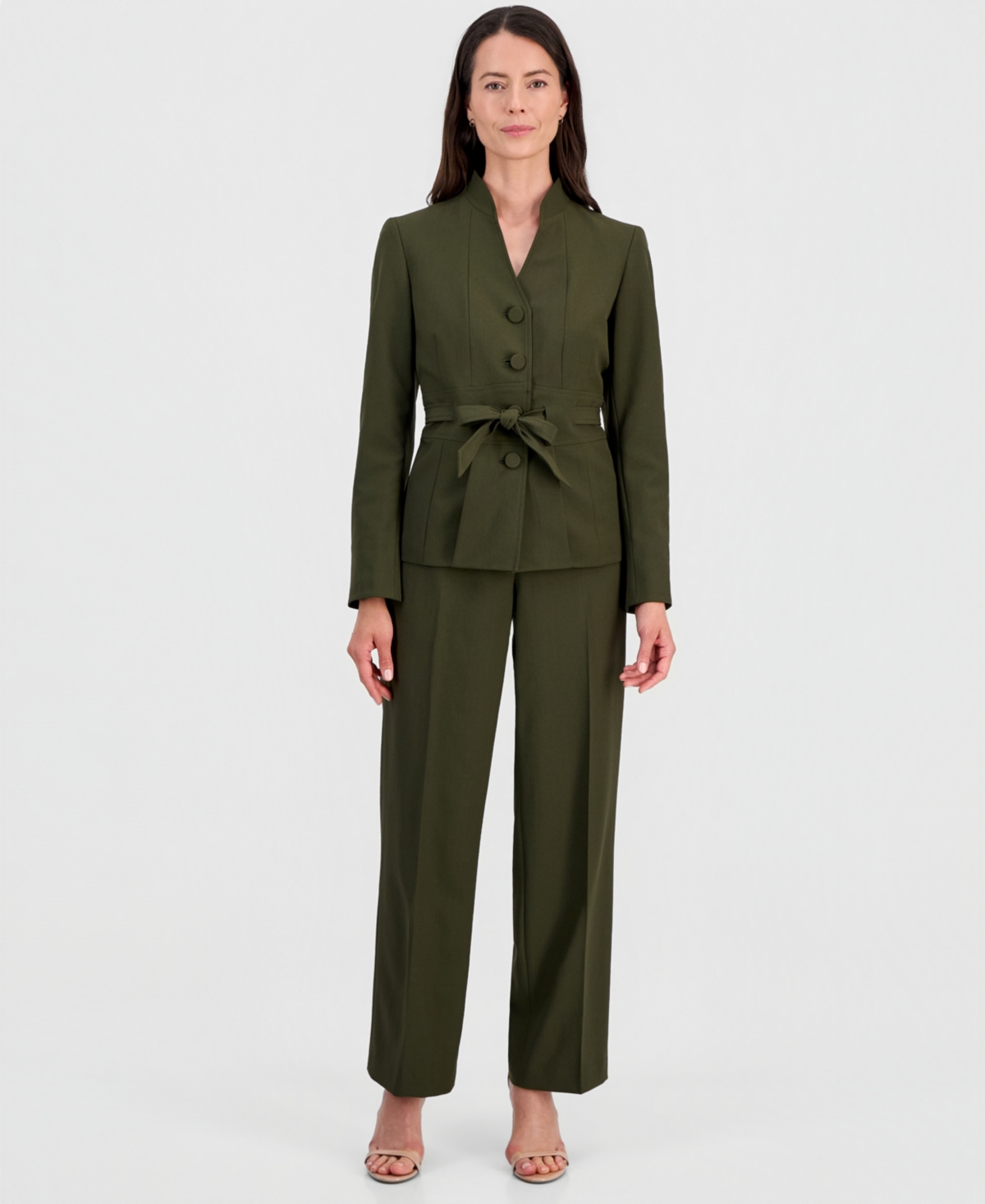 Click here for Le Suit Womens Four-Button Belted Jacket & Fly-Fro... prices