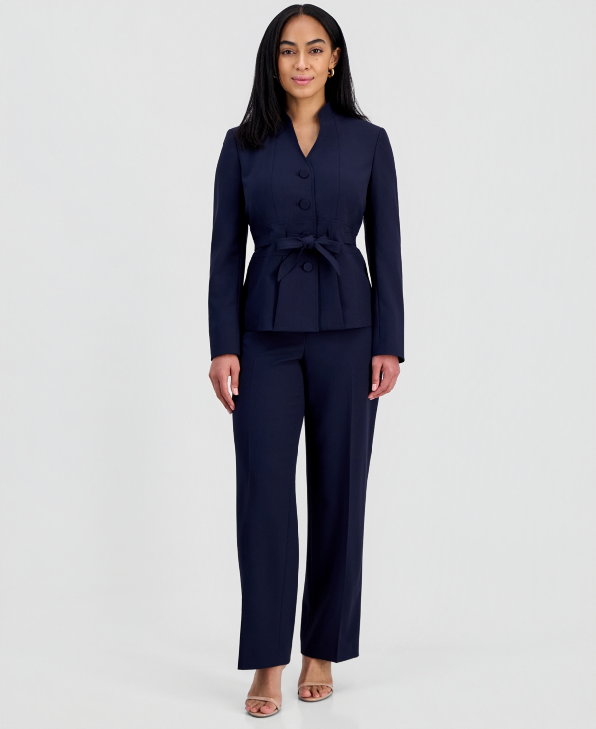Click here for Le Suit Womens Four-Button Belted Jacket & Fly-Fro... prices
