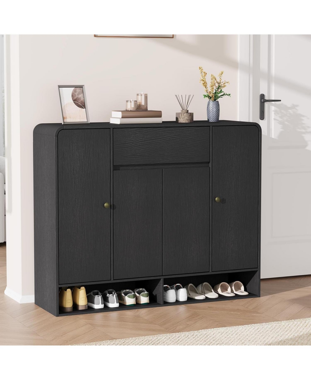 Click here for homfan Shoe Cabinet with 4 Doors and Drawer  10 Ti... prices