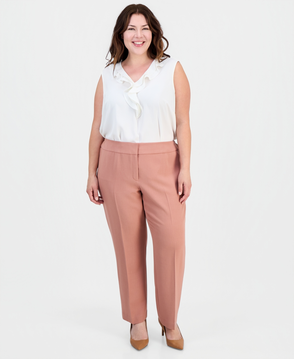 Click here for Kasper Plus Size Straight-Leg Pants - Tearose prices
