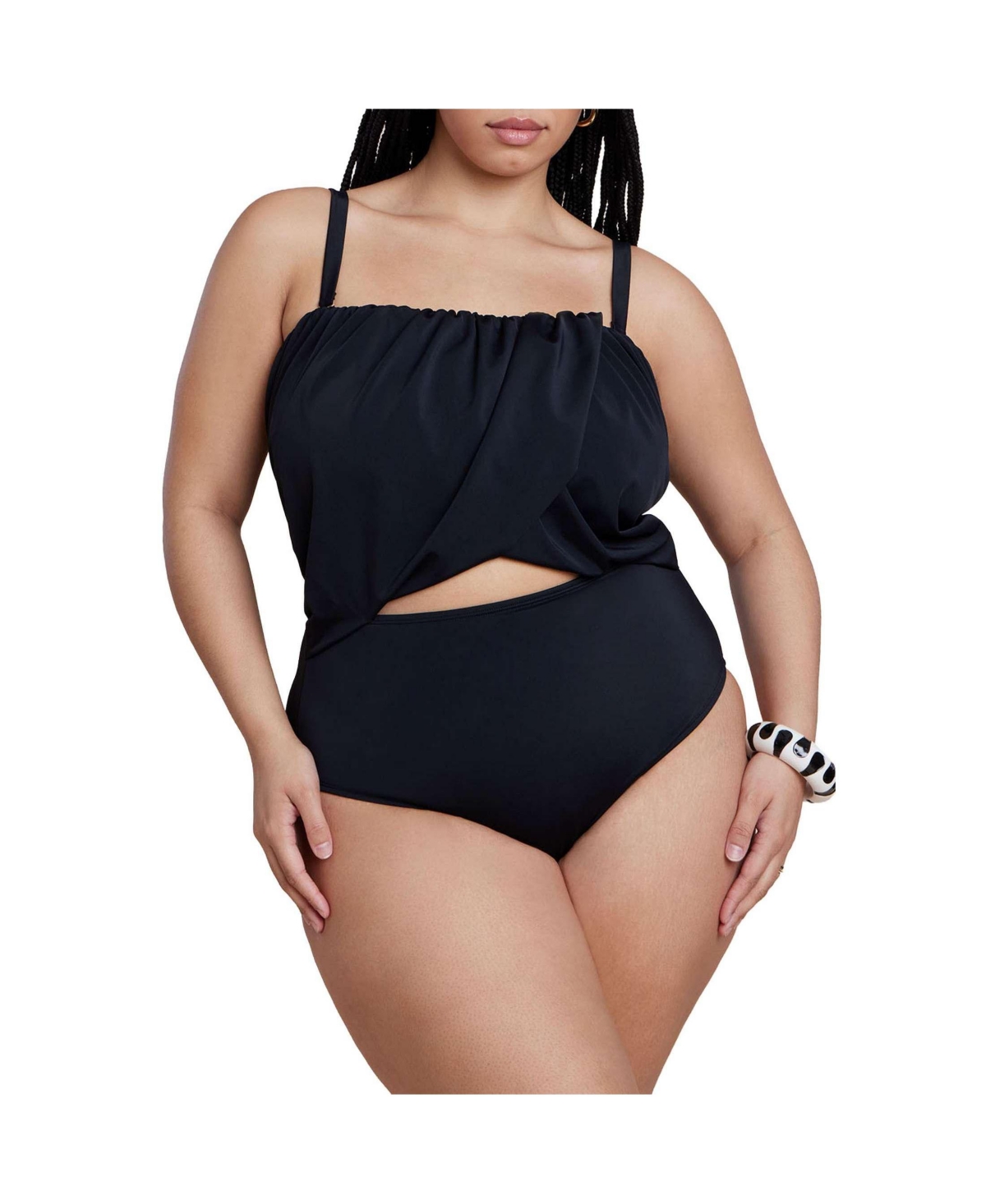 Click here for Eloquii Womens Crossover Strapless One Piece - Bla... prices