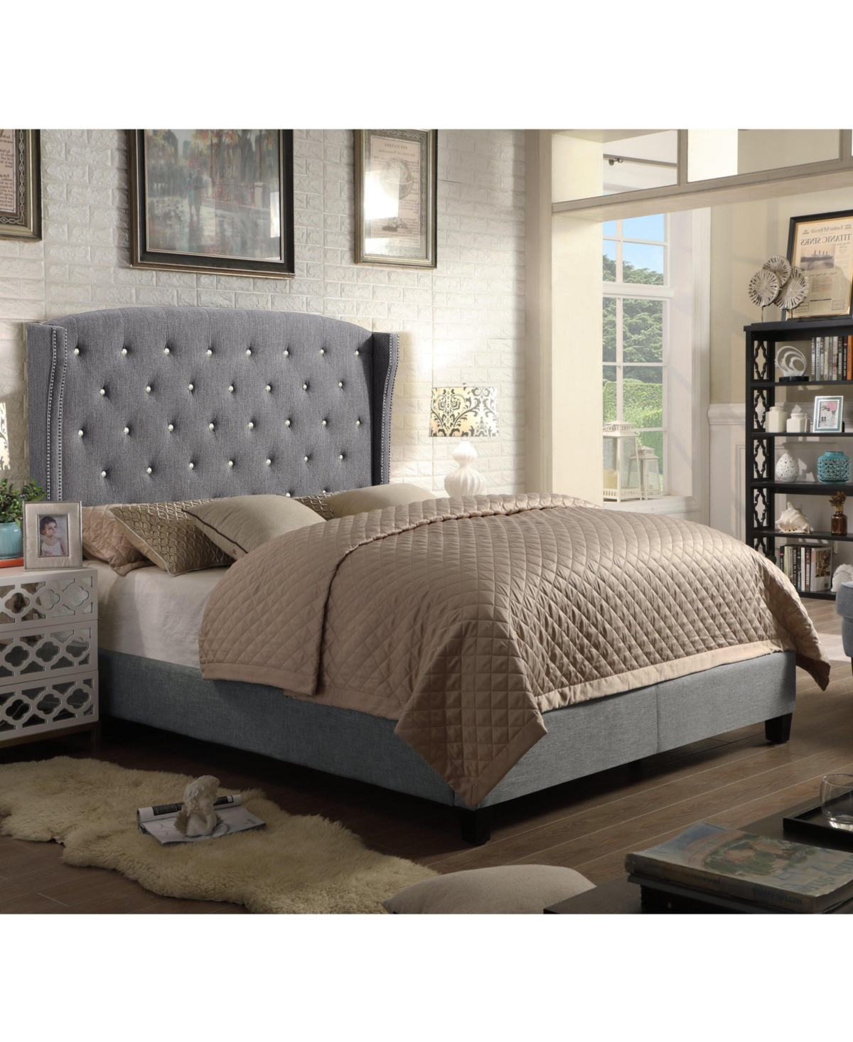 Click here for Boyel Living Button Tufted Upholstered Bed Vintage... prices