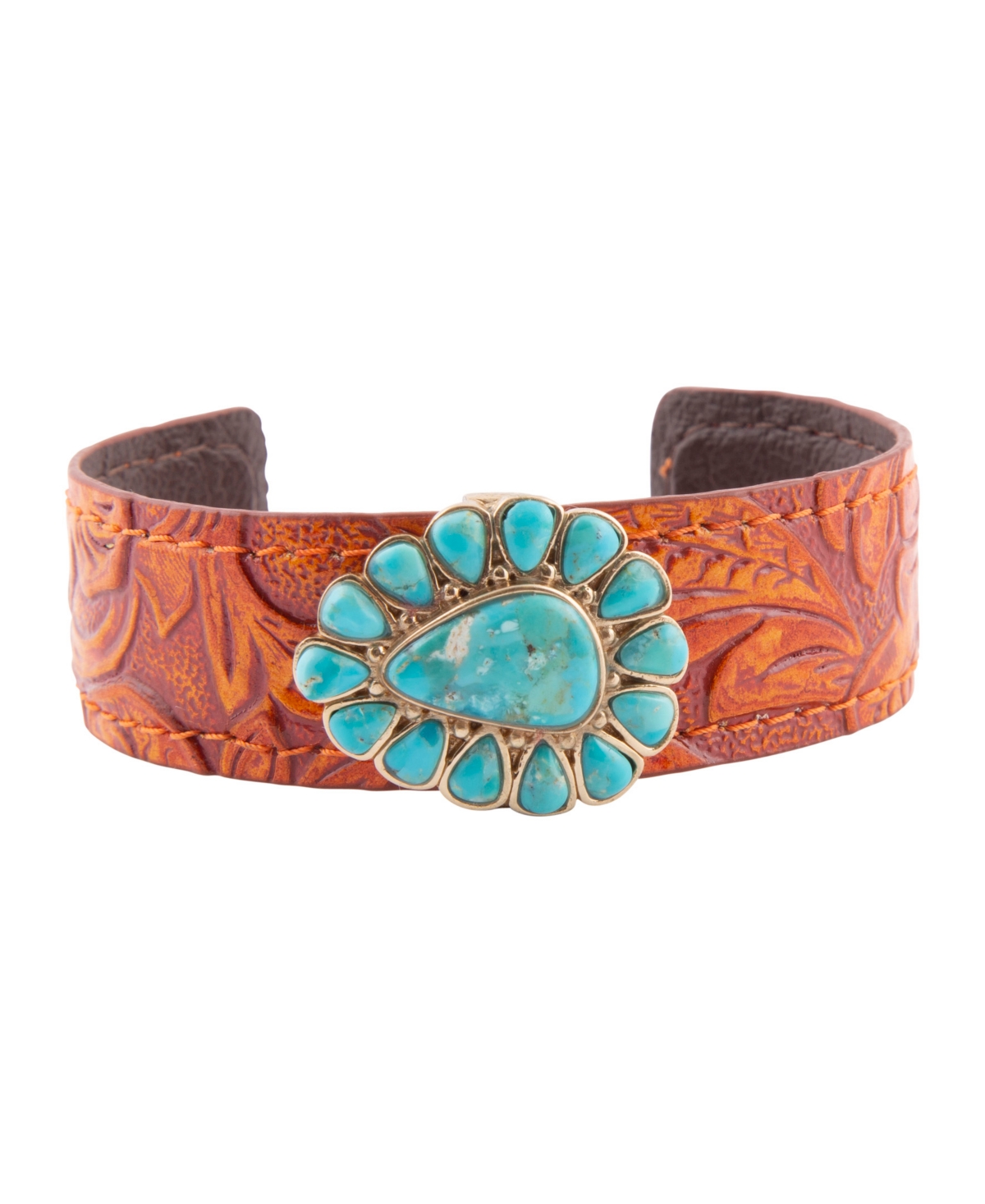 Click here for Barse Blue Turquoise Leather Golden Cuff Bracelet... prices
