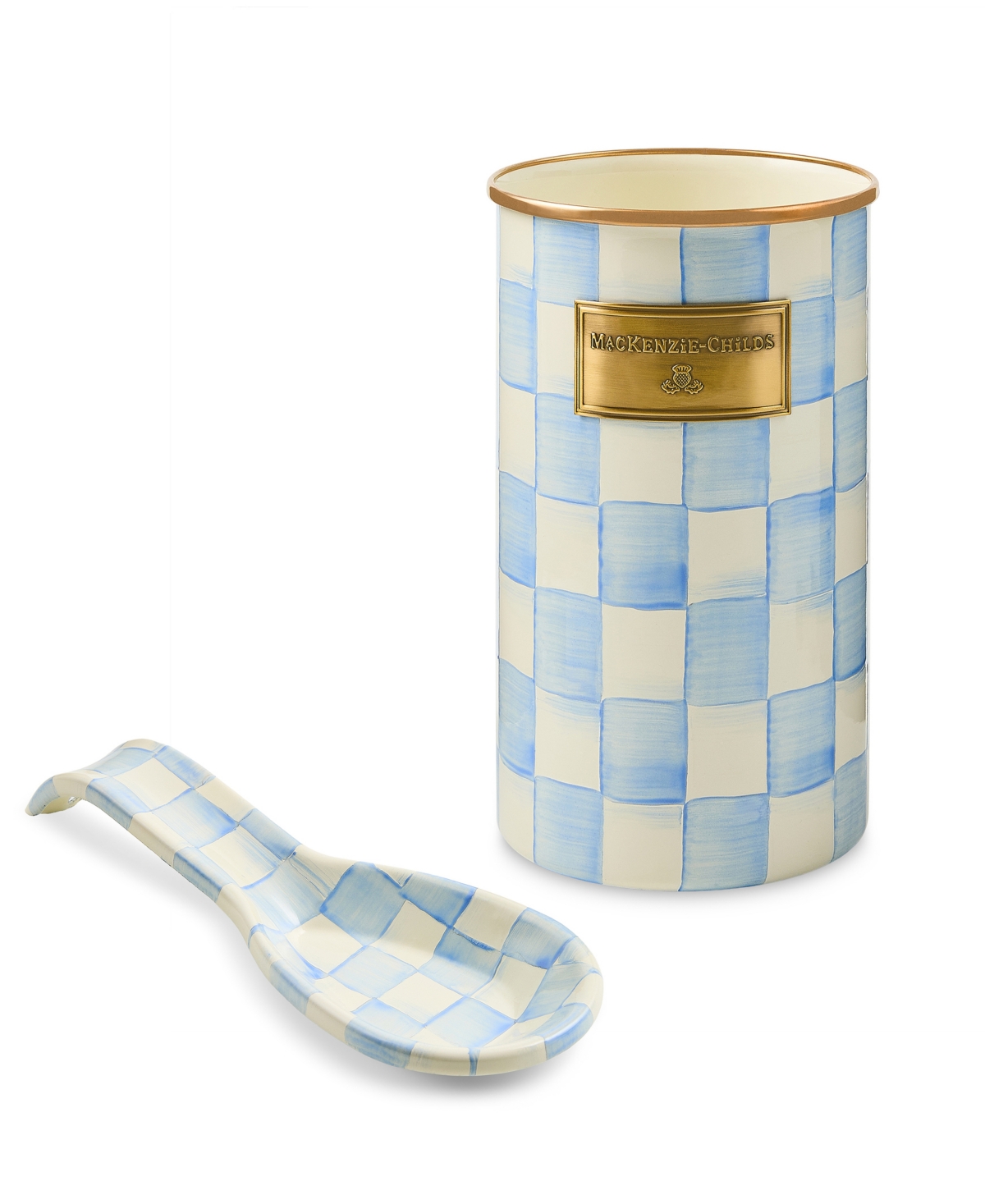 Click here for MacKenzie-Childs Sky Check Spoon Rest and Utensil... prices