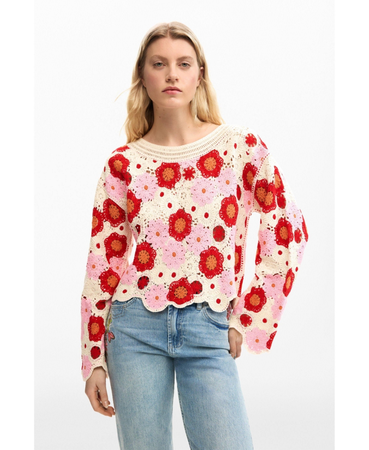 Click here for Desigual Womens Crochet flower sweater - Off white prices