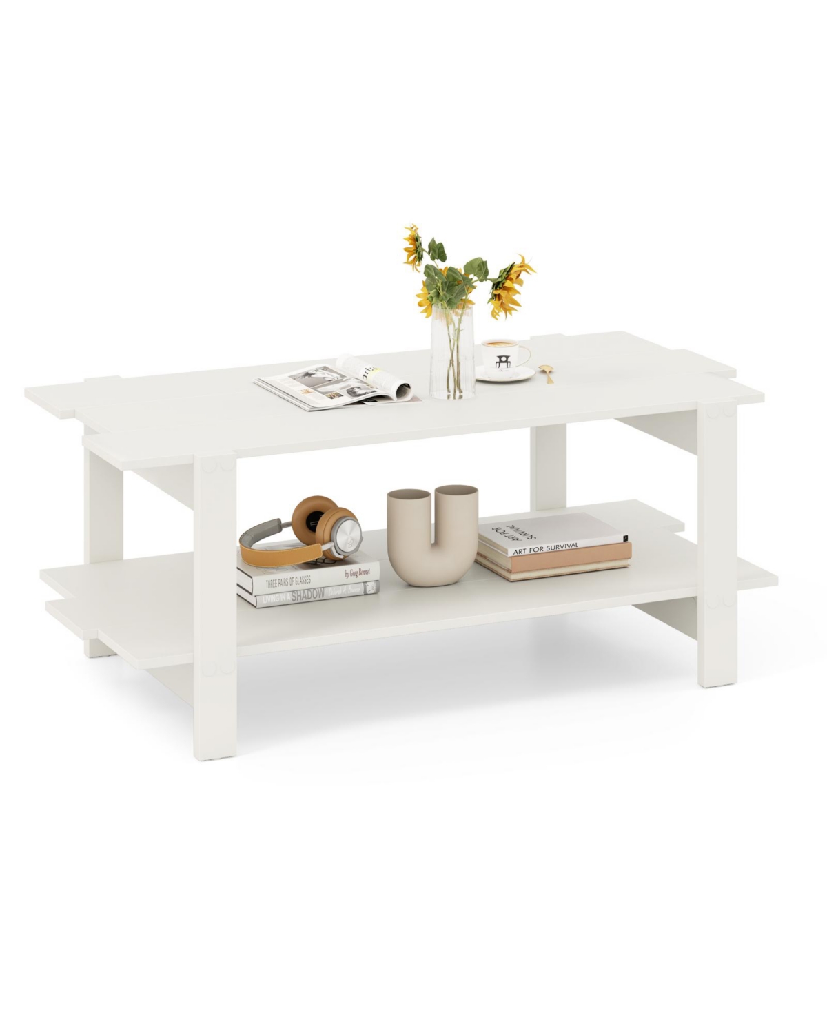 Click here for Gouun 45-Inch 2-Tier Slatted Wood Coffee Table wit... prices