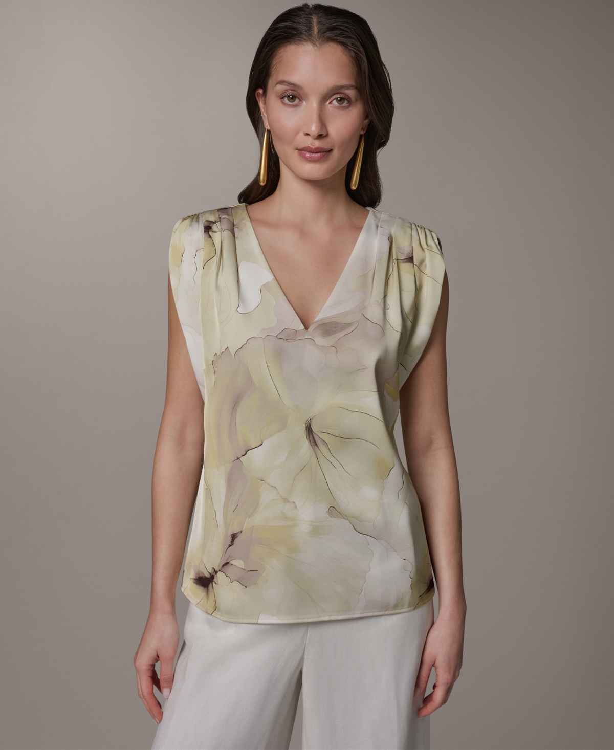 Click here for Donna Karan New York Womens V-Neck Top - Citrus Gr... prices