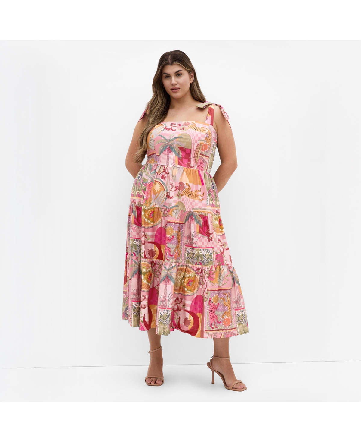 Click here for City Chic Womens Elessia Print Midi Dress - Pink d... prices