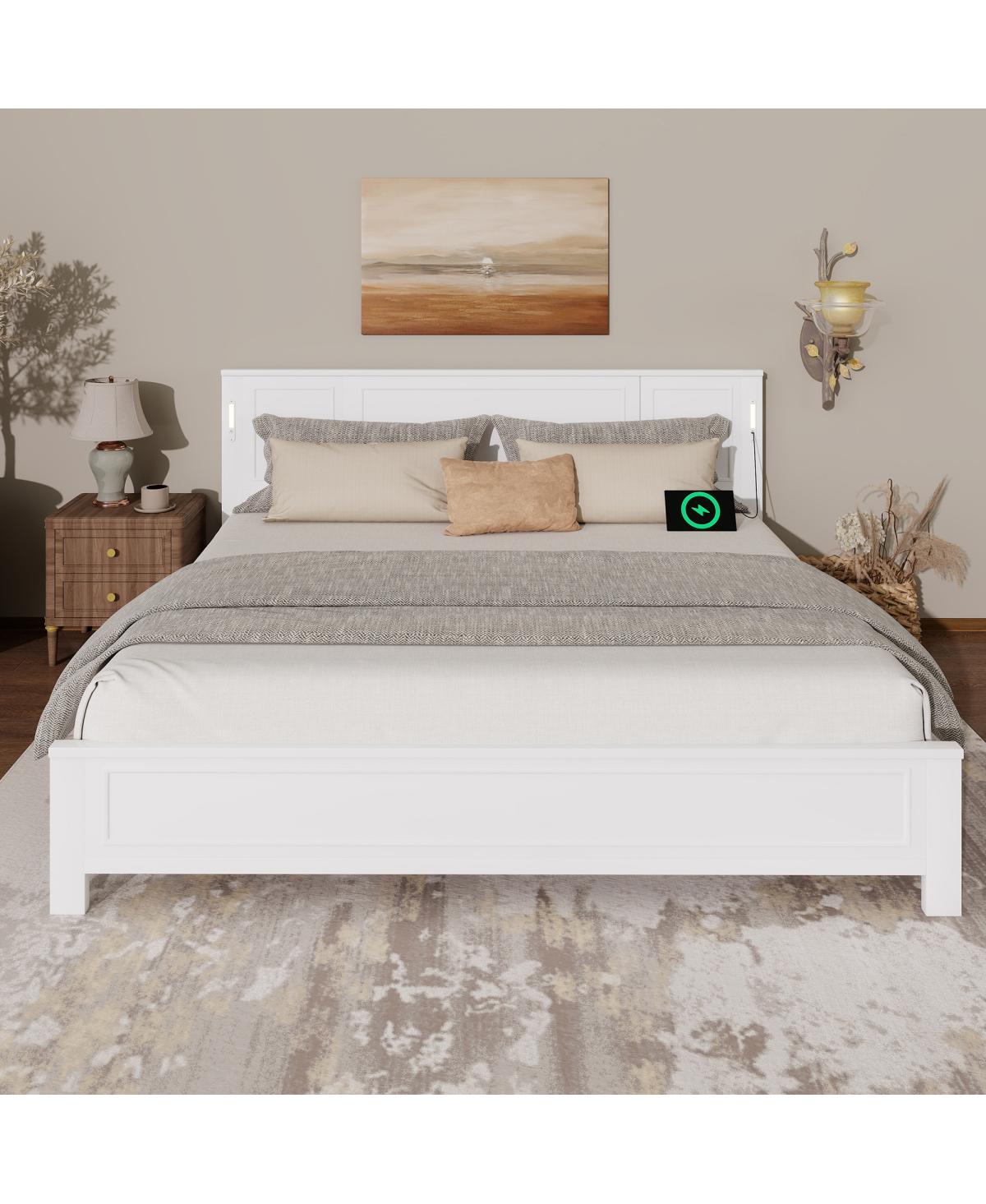 Click here for Streamdale Furniture King Led Bed w/ Usb - White prices