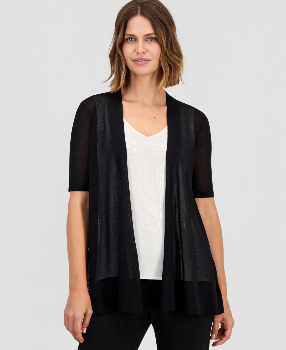 Click here for Anne Klein Petite Collarless Pull-On Cardigan Swea... prices