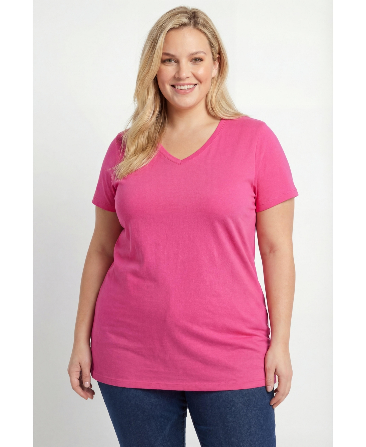 Click here for Woman Within Plus Size Perfect Short-Sleeve V-Neck... prices