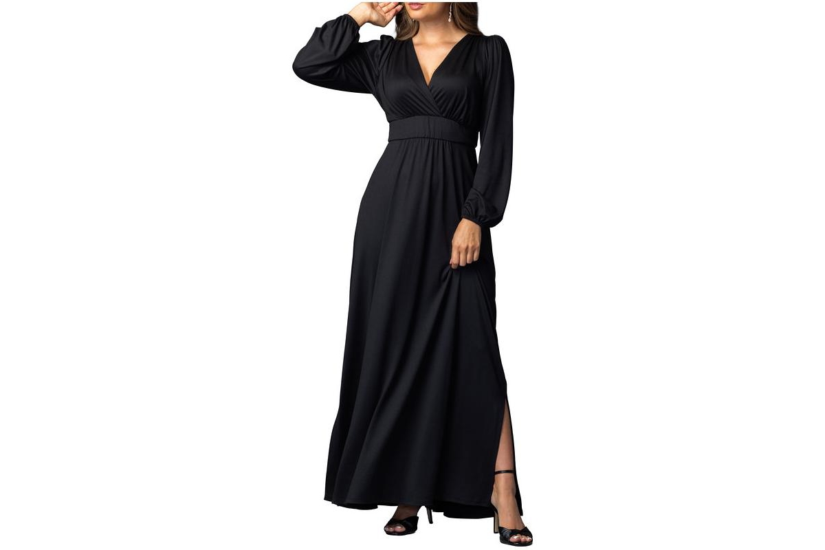 Click here for Kiyonna Womens Kelsey Long Sleeve Maxi Dress - Bla... prices