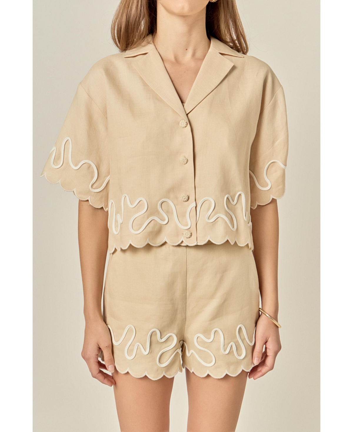 Click here for English Factory Womens Wavy Embroidered Crop Shirt... prices