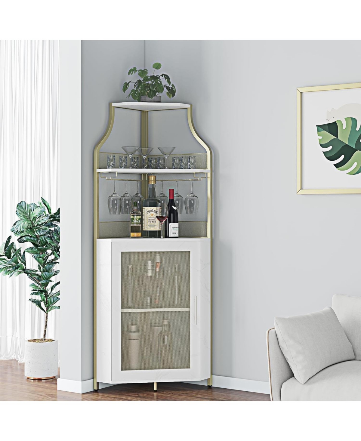 Click here for gaomon Gold Space-Saving Corner Wine Bar Cabinet... prices