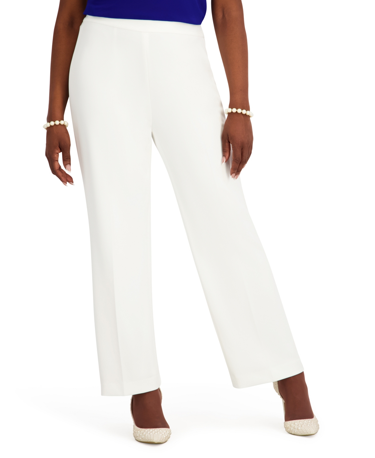 Click here for Kasper Womens Elasticized Back Wide-Leg Pants - Wh... prices