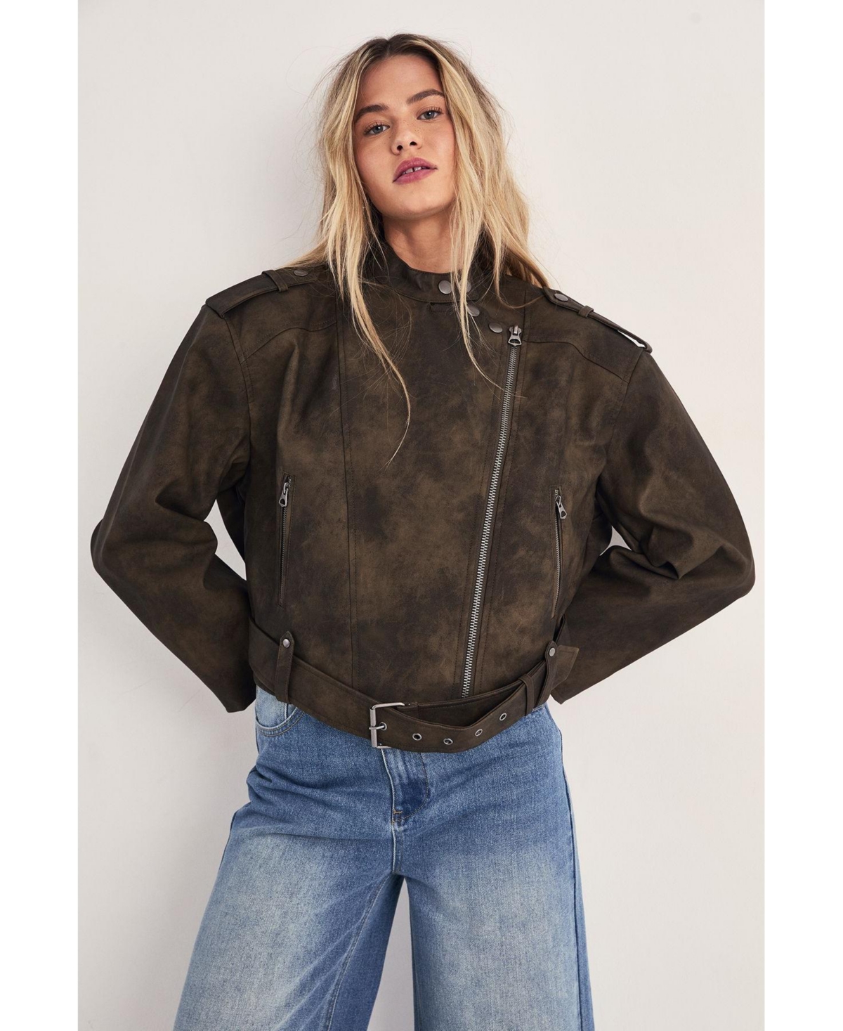 Click here for Nasty Gal Womens Cropped Biker Jacket - Olive prices