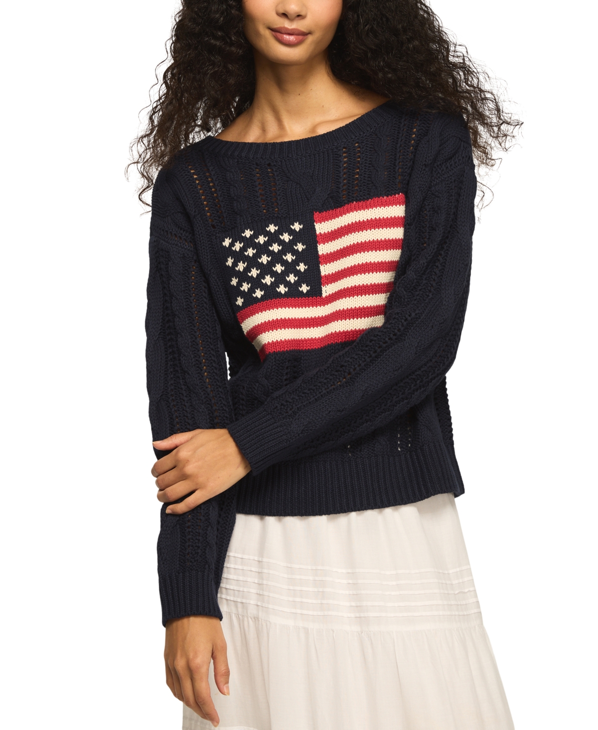 Click here for Lucky Brand Womens Americana Flag Cable Knit Crewn... prices