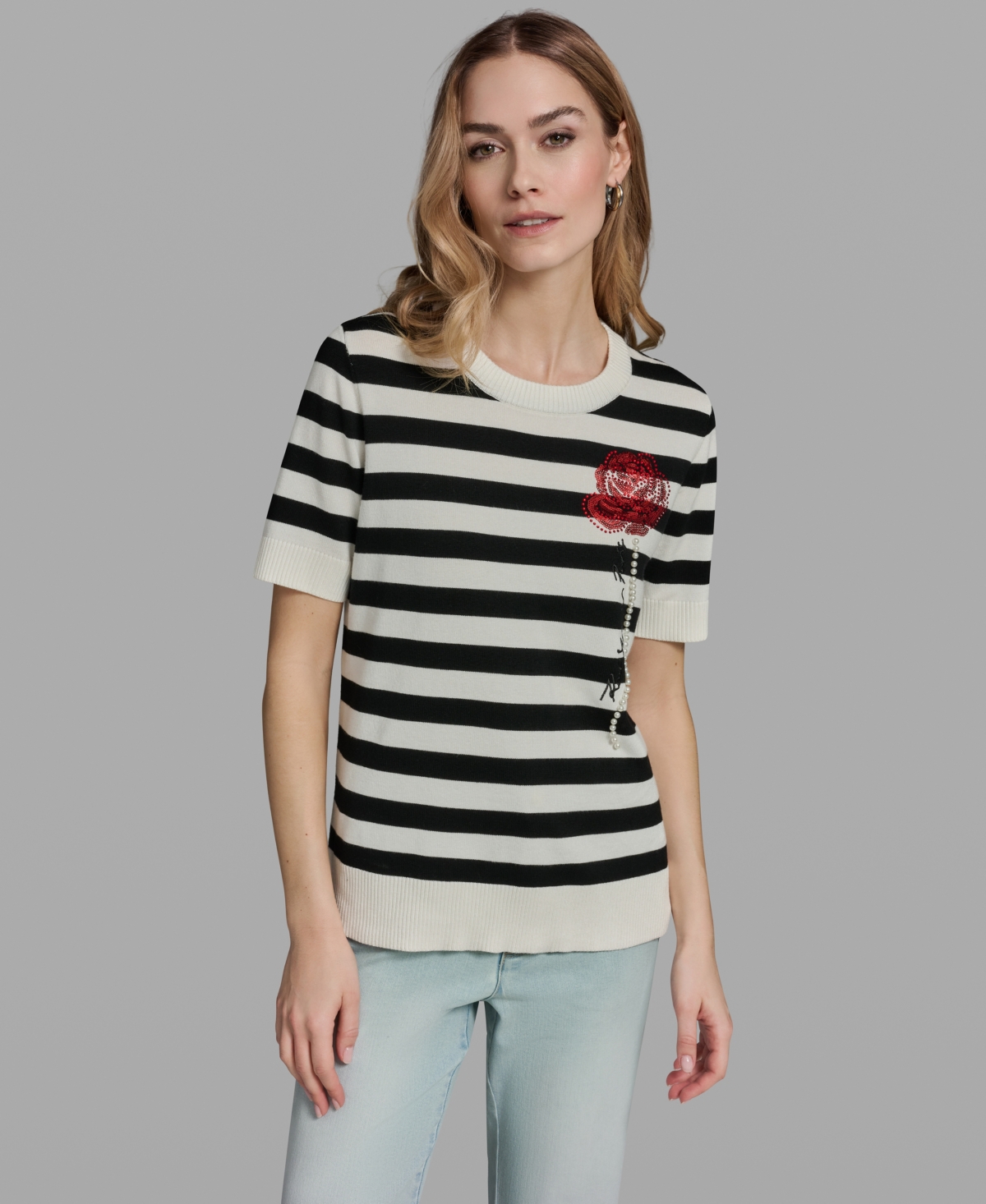 Click here for Karl Lagerfeld Paris Womens Striped Crewneck Sweat... prices