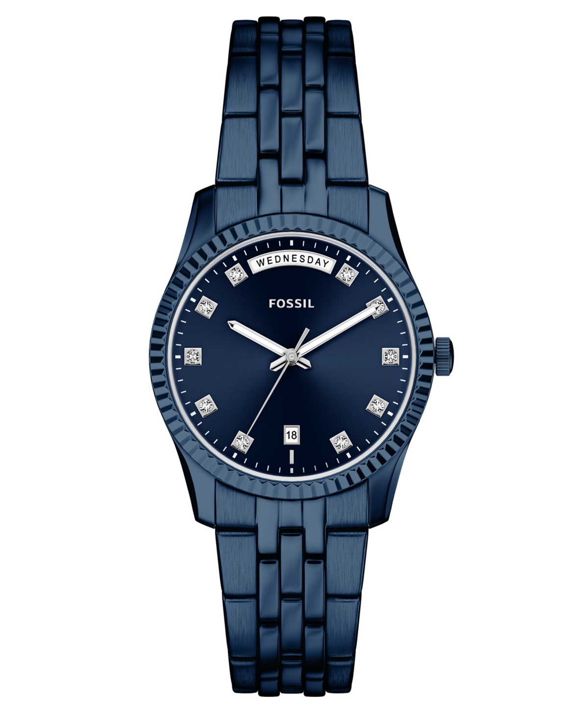 Click here for Fossil Womens Scarlette Day-Date Navy Stainless St... prices