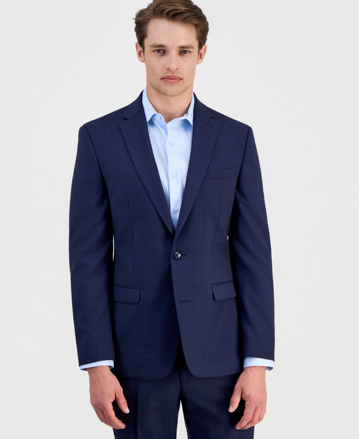 Bar Iii Mens Slim-Fit Wool Suit Jacket  Created for Macys - Navy Plaid