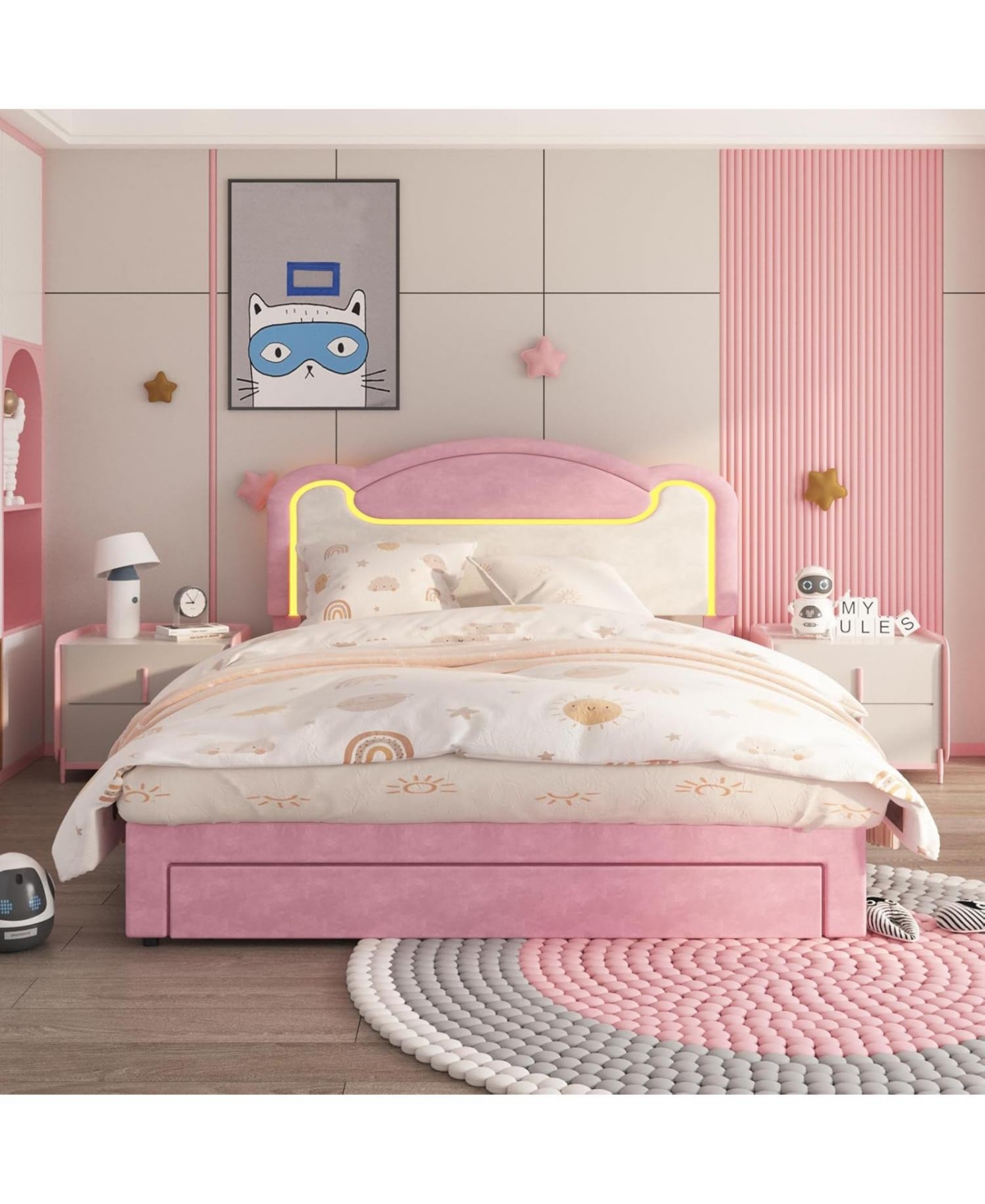 Click here for gaomon Bed Frame with Led Lights  Upholstered Head... prices