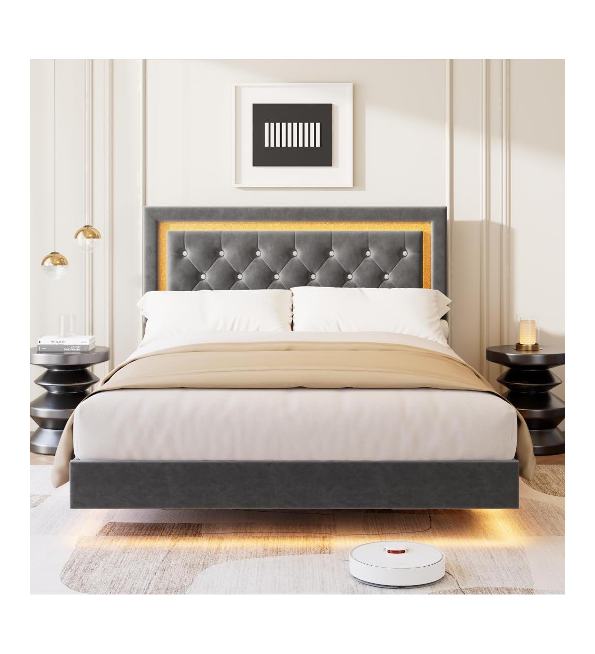 Click here for gaomon Full Floating Bed Frame with Led Lights  Up... prices